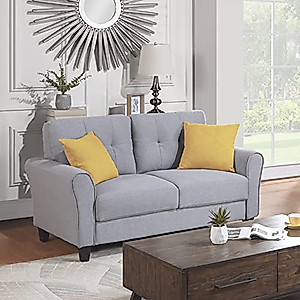 P PURLOVE Modern Loveseat, Sofa with Comfortable Linen Upholstered, Sofas for Living Room, for Living Room Bedroom Office Small Space, Easy Assembly, Light Grey Blue
