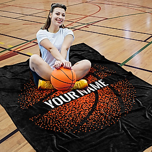 Personalized Basketball Blanket with Name, Custom Basketball Blanket with Text, Basketball Blanket Gift for Teen Girl, Super Soft, Medium Size 60" x 50"