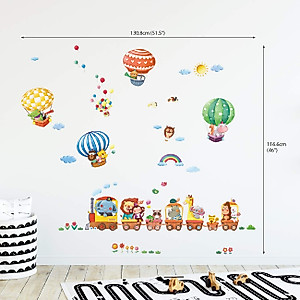DECOWALL DA4-1406 Animal Train and Hot Air Balloons Kids Wall Stickers Wall Decals Peel and Stick Removable Wall Stickers for Kids Nursery Bedroom Living Room décor