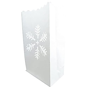 CleverDelights White Luminary Bags - 10 Count - Snowflake Design - Christmas Holiday Luminaria