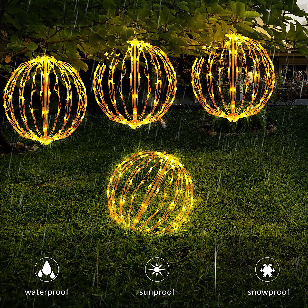 COVBOARD 12" Christmas LED Light Globe (3 Pack) with Multiple Auto Timing and Glow Modes, Folding Light Ball for Holiday Decor, Patio, Indoor/Outdoor Decorations LED Ball Lights Sphere (Warm White)