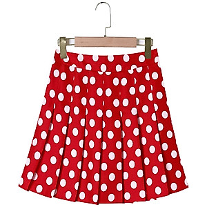 Hoerev Red White Polka Dot Mini Plaid Pleated Skater Tennis School Uniform Skirt with Lining Shorts,US 4