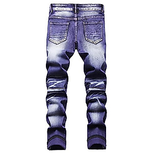 Men's Ripped Distressed Destroyed Straight Slim Fit Denim Jeans,705 Purple,Size 32
