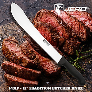 Jero Commercial Series - 12 Inch Traditional Style Butcher Knife - High Carbon Stainless Steel - Large Grip Poly Handle - Made in Portugal