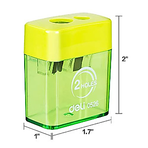 Deli Manual Dual Holes Pencil Sharpeners with Lid, Colored, for Kids & Adults, Random Color
