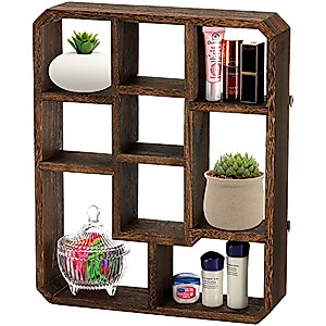 Frcctre Rustic Shadow Box Display Shelf, 9 Compartments Wood Hanging Display Shelf Floating Shelf, Multi-Slot Wall Mounted or Freestanding Farmhouse Decor Display Case