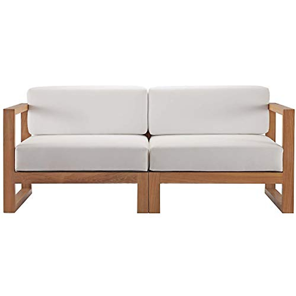 Modway EEI-4256-NAT-WHI-SET Upland Patio Teak Wood 2-Piece Sectional Sofa Loveseat, Natural White