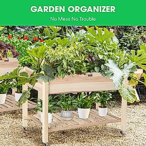 VIVOSUN Raised Garden Bed, 46 x 24 x 32 Inches Mobile Elevated Planter Box with Lockable Wheels, Storage Shelf, and Protective Liner for Outdoor Use