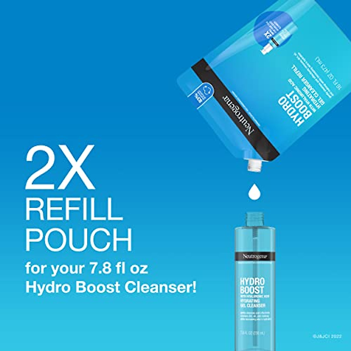 Neutrogena Hydro Boost Lightweight Hydrating Facial Cleansing Gel, Gentle Face Wash & Makeup Remover with Hyaluronic Acid, Hypoallergenic & Non Comedogenic, Refill Pouch, 16 fl. oz