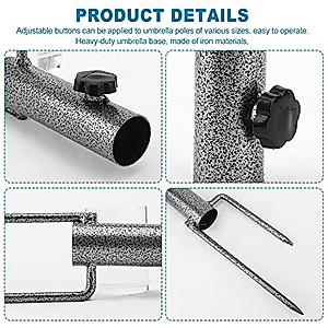 Denpetec Adjustable Portable Umbrella Base, 35cm Length Heavy Duty Ground Insert Steel Coating Umbrella Stand Base for 28-32mm Pole Umbrella Outdoor Park Patio Beach Ground