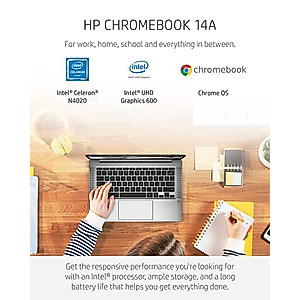 HP Chromebook 14 Laptop, Intel Celeron N4020, 4 GB RAM, 32 GB eMMC, 14” HD Micro-Edge Display, Chrome OS, Thin & Portable, 4K Graphics, Backlit Ash Gray Keyboard (14a-na0024nr, 2021, Mineral Silver)