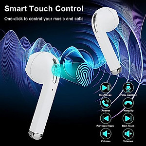 Wireless Earbuds Bluetooth 5.0 Headphones with Charging Case, IPX8 Waterproof, 3D Stereo Air Buds in-Ear Ear Buds Built-in Mic, Open Lid Auto Pairing for Android/Samsung/Apple iPhone - White