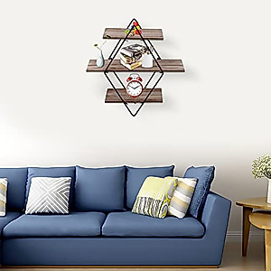 BILPIKOGoo Floating Shelves for Wall, Geometric Diamond Wall Shelves, 3 Tier Hanging Floating Display Shelf Decor, Geometric Style Decor Shelf for Bedroom Living Room Office