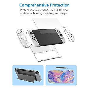 NexiGo Carrying Case and Game Accessories Kit for Nintendo Switch OLED, Game Accessories Bundle with Protective Case, Joystick Cap, Screen Protector (Sunset)