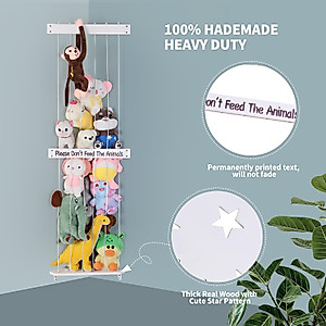 Stuffed Animal Storage Soft Toy Organizer, Kids Room Stuffed Animal Holder Zoo with Adjustable Length Large Corner Plush Toy Shelf Wall Hanging Storage for Nursery Playroom Bedroom (White Cord)