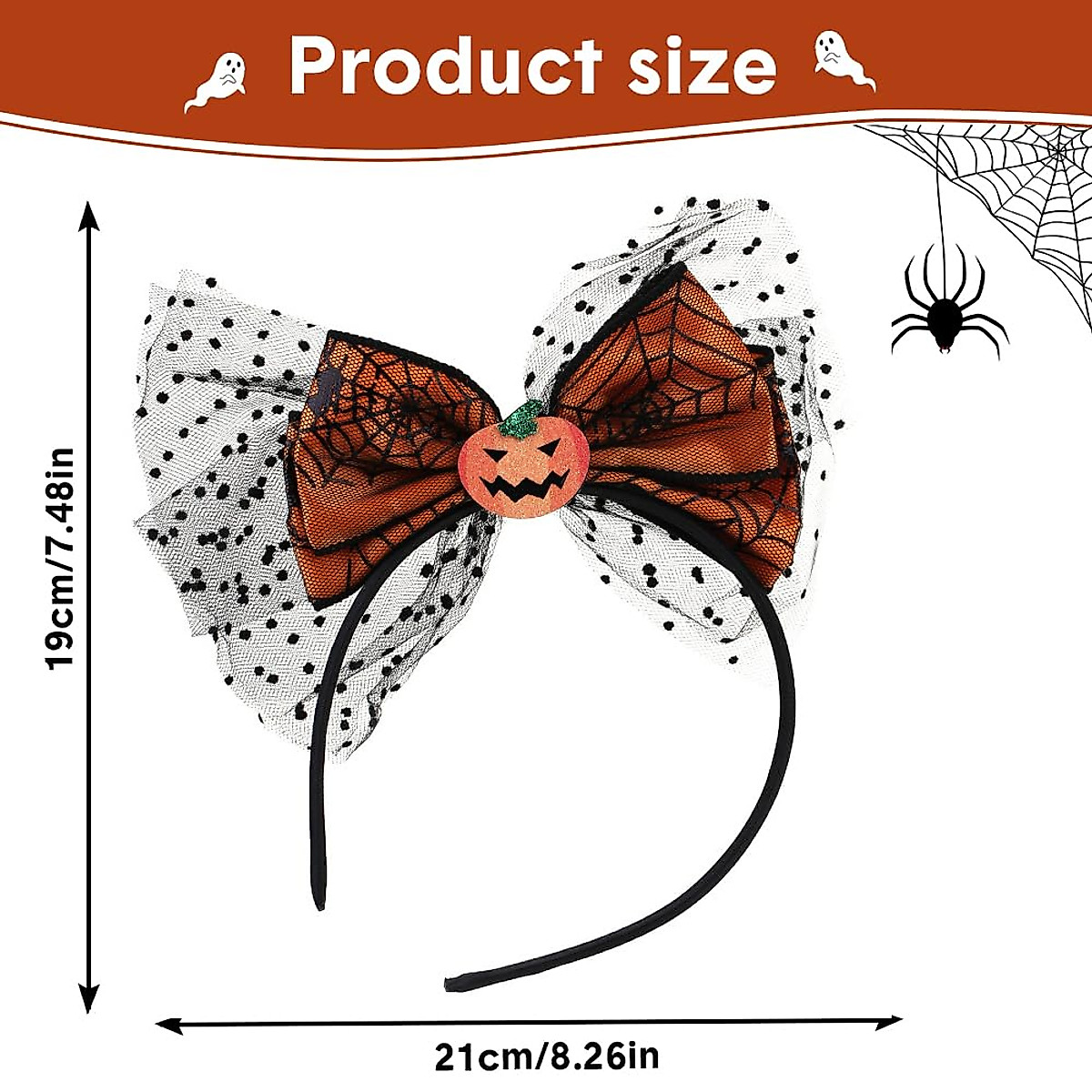 AIUPUOC Halloween Headband Orange Hair Bow Lace Hair Accessories Pumpkin Hair Band Cosplay Hair Decorations Party Hair Supplies 1Pcs