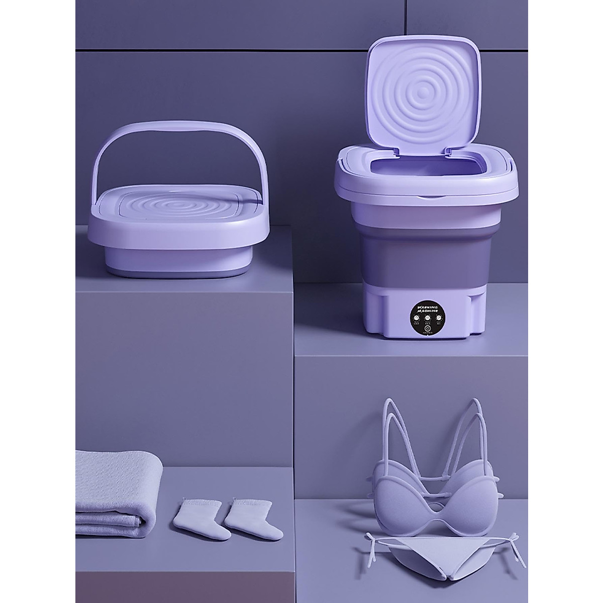 Wakatipu Foldable Washing Machine, 8L High Capacity Mini Washer, with 3 Modes Deep Cleaning,Half Automatic Small Washer for Baby Clothes Underwear or Small Items,RV Travel laundry (ABS Purple)