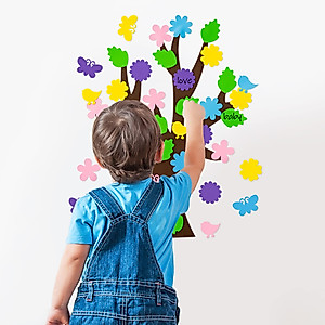 HubirdSall 76Pcs Spring Tree Craft Kit for Kids DIY Foam Springtime Bulletin Board Set with Flower Leaf Butterfly Bird Stickers Self Adhesive, Art Project Family Classroom Activity Home Decoration