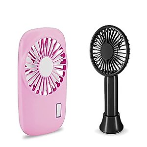 Aluan Handheld Fan Bundle, Pink Hand Held Fan & Black Mini Portable Fan for for Kids Girls Woman Man Home Office Outdoor Travel