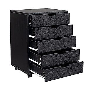 Knocbel Mobile Storage Cabinet with 5 Drawers, Home Office Rolling File Cabinet on Wheels, 19.2" L x 15.9" W x 26.3" H (Black)