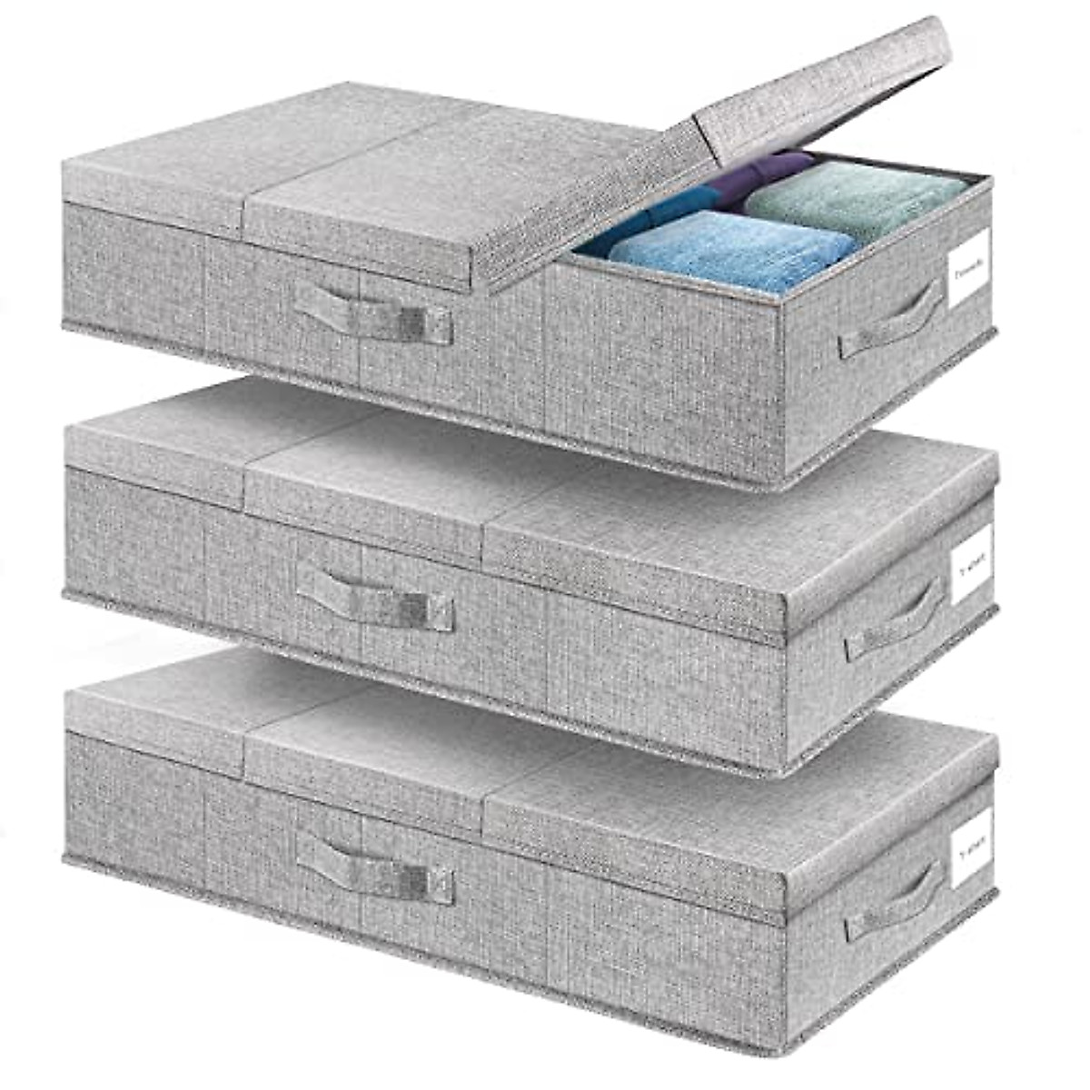 Supowin Underbed Storage Containers 3 Pack, Large Under Bed Storage Bins with Lids, Foldable Sturdy Under the Bed Storage Drawer for Organizing Clothes, Shoes, Blankets, Pillows-Grey
