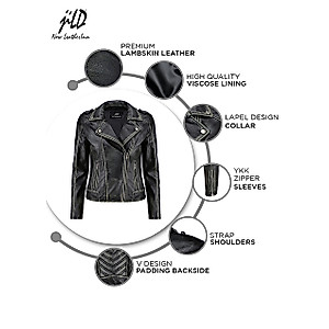 Jild Biker Style Vintage Leather Jacket Women - Casual Fashion Motorcycle Zip-Up Lightweight Coat Collar Women Leather Jacket (Distressed-M)