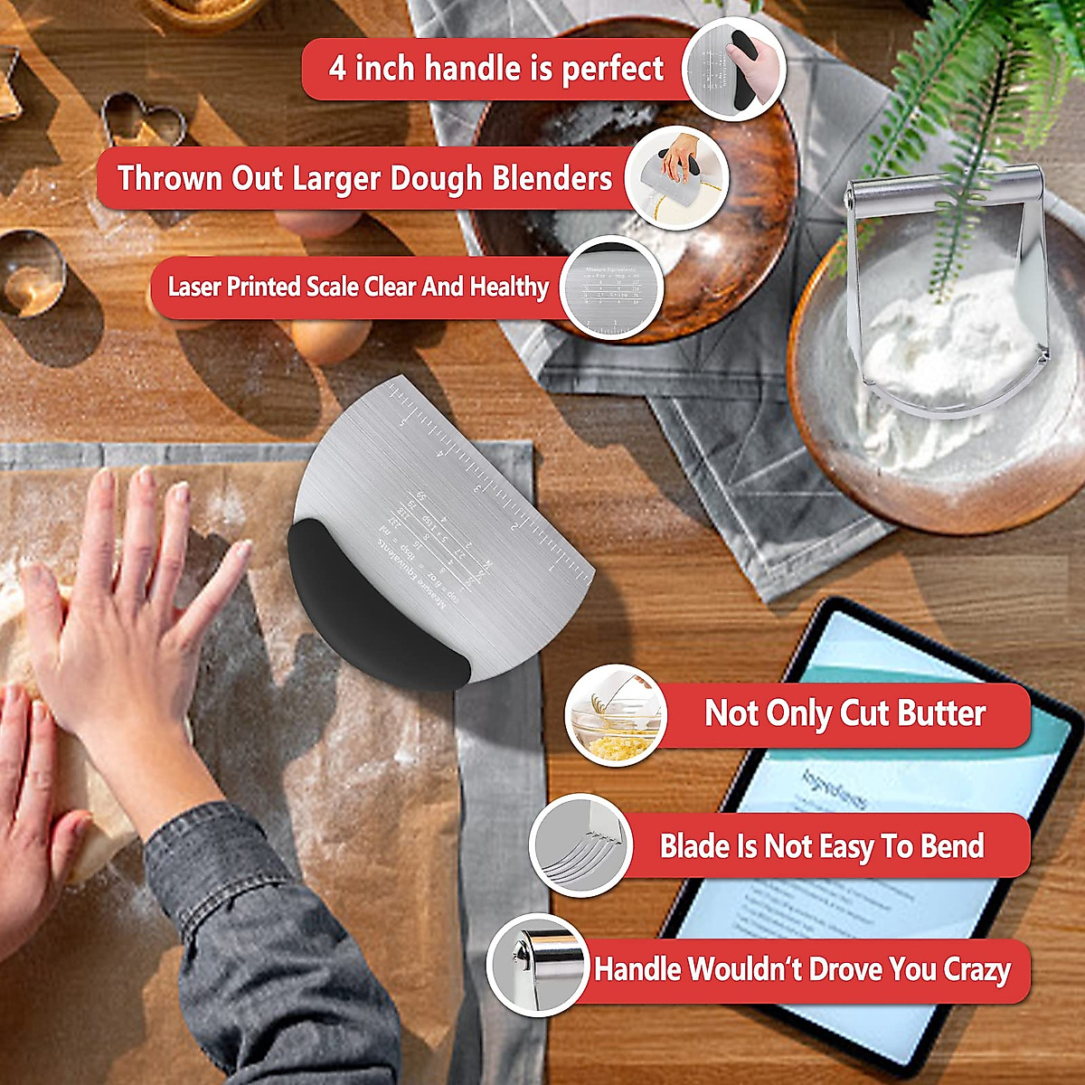 Pastry Cutter Dough Scraper Dough Cutter Scraper Tool Kitchen Pastry Blender,Stainless Steel Pastry Cutters Heavy Duty Dough Cutter for Kitchen Baking Tools,Comfortable and Dishwasher Safe (Black)