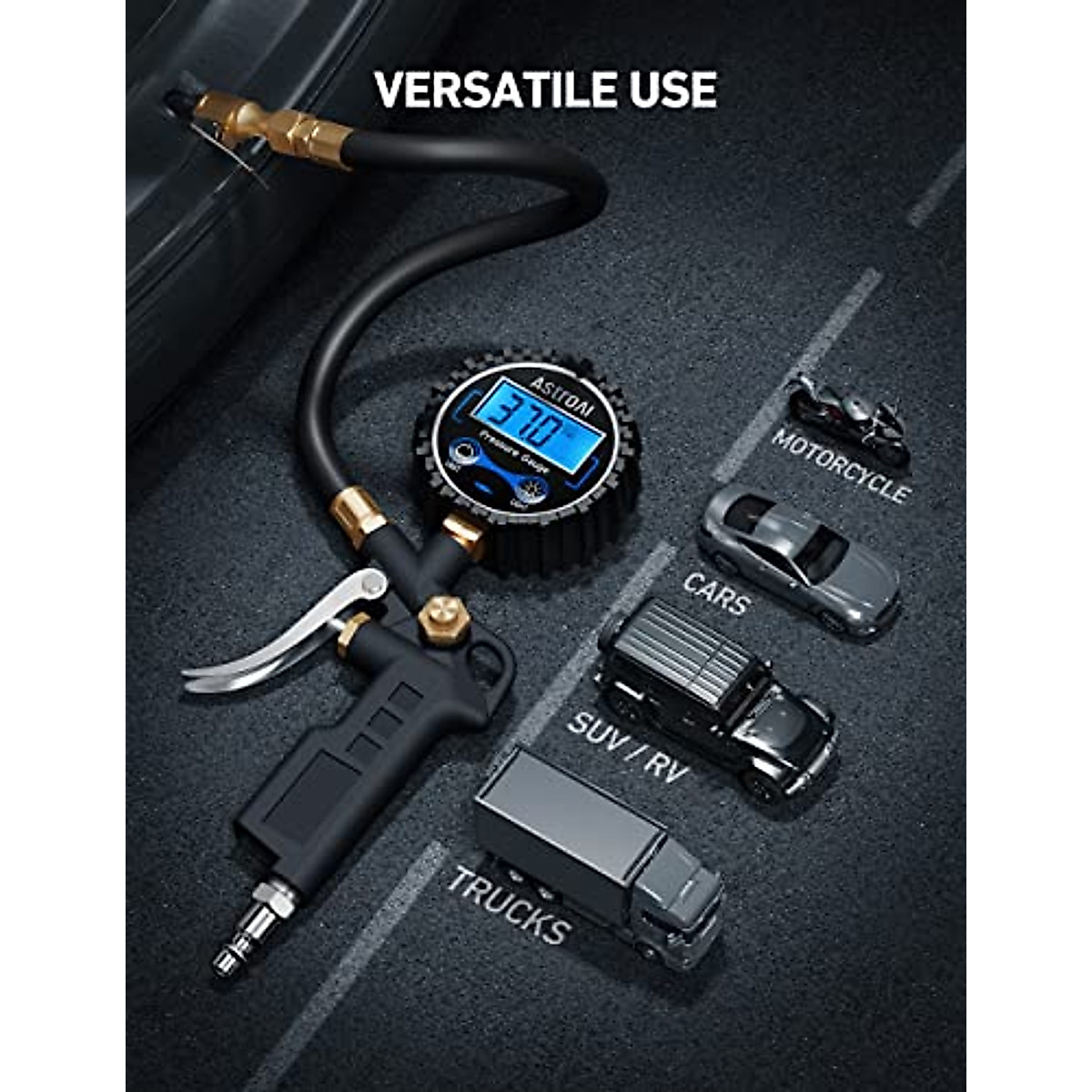 AstroAI Digital Tire Pressure Gauge with Inflator, 250 PSI Air Chuck and Compressor Accessories Heavy Duty with Quick Connect Coupler, 0.1 Display Resolution, Car Accessories for SUV, Truck, RV