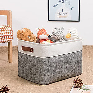 DULLEMELO Storage Baskets for Organizing, Rectangular Fabric Storage Bins Collapsible, Perfect for Shelves, Closets, Nursery, Home, Office, Empty Gift Baskets (3-Pack Medium-15 inch X 11 inch X 9.5 inch , White&Grey)