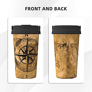 Vintage Ancient Old World Map Compass 16oz Stainless Steel Travel Mug - Spill Proof Lid, Keeps Hot & Cold For Hours - Coffee Mug