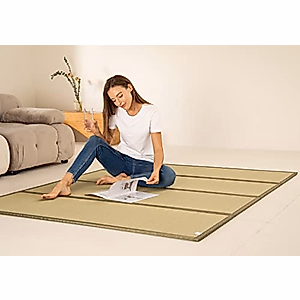 MustMat Tatami Mat Rush Grass Tatami Mattress Japanese Traditional Foldable (queen-61 x78)
