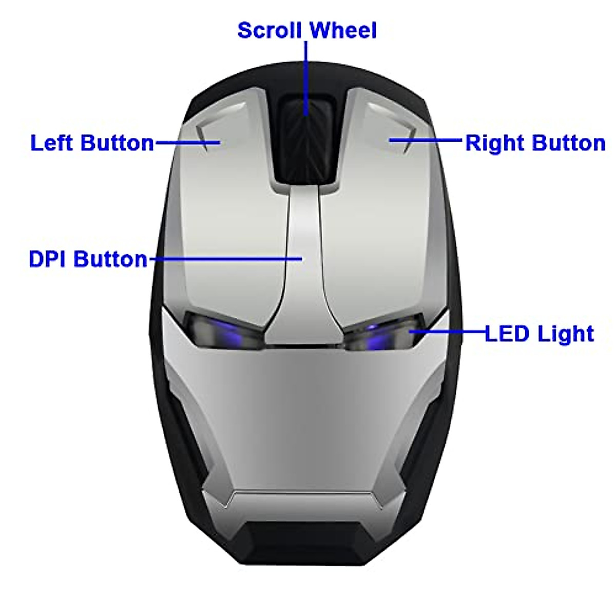 ECOiNVA Wireless Iron Man Mouse 2.4G Optical Computer Mouse for Desktop Laptop PC Mac (Silver)