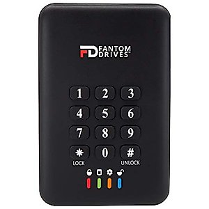 Fantom Drives - DSH1000 FD 1TB Encrypted Hard Drive - DataShield 256-Bit AES Hardware Encrypted - USB 3.2 Gen 1-5Gbps - Compatible with Mac/Windows/PS4/Xbox (DSH1000) by Black