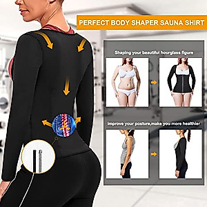 Likeonce Sauna Suit for Women Body Shaper Heat Trapping Sauna Suits Long Sleeve Weight Loss Workout Shirt with Zipper (Black, 3X-Large)