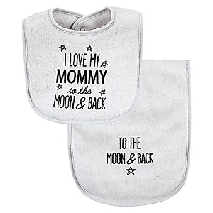 Hudson Baby Unisex Baby Cotton Terry Bib and Burp Cloth Set, Mom Dad Moon And Back, One Size