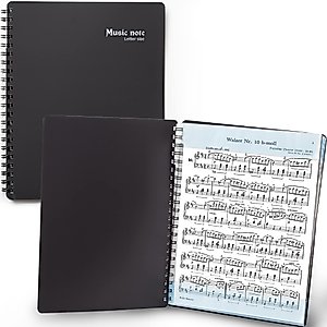 MECCALINE Sheet Music Folder (1 Pack, Black) – 40 Sleeves Display 80 Pages Spiral Binder Organizer for Music Stand – Fits Letter Size 8.5 x 11 Inch – Direct Page Writing with Detachable Name Tag
