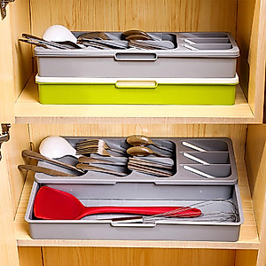 Kacua Silverware Tray for Drawer, Expandable Kitchen Drawer Organizer, Utensil Tray Drawer Organizer for Silverware, Flatware, Knives, Gray