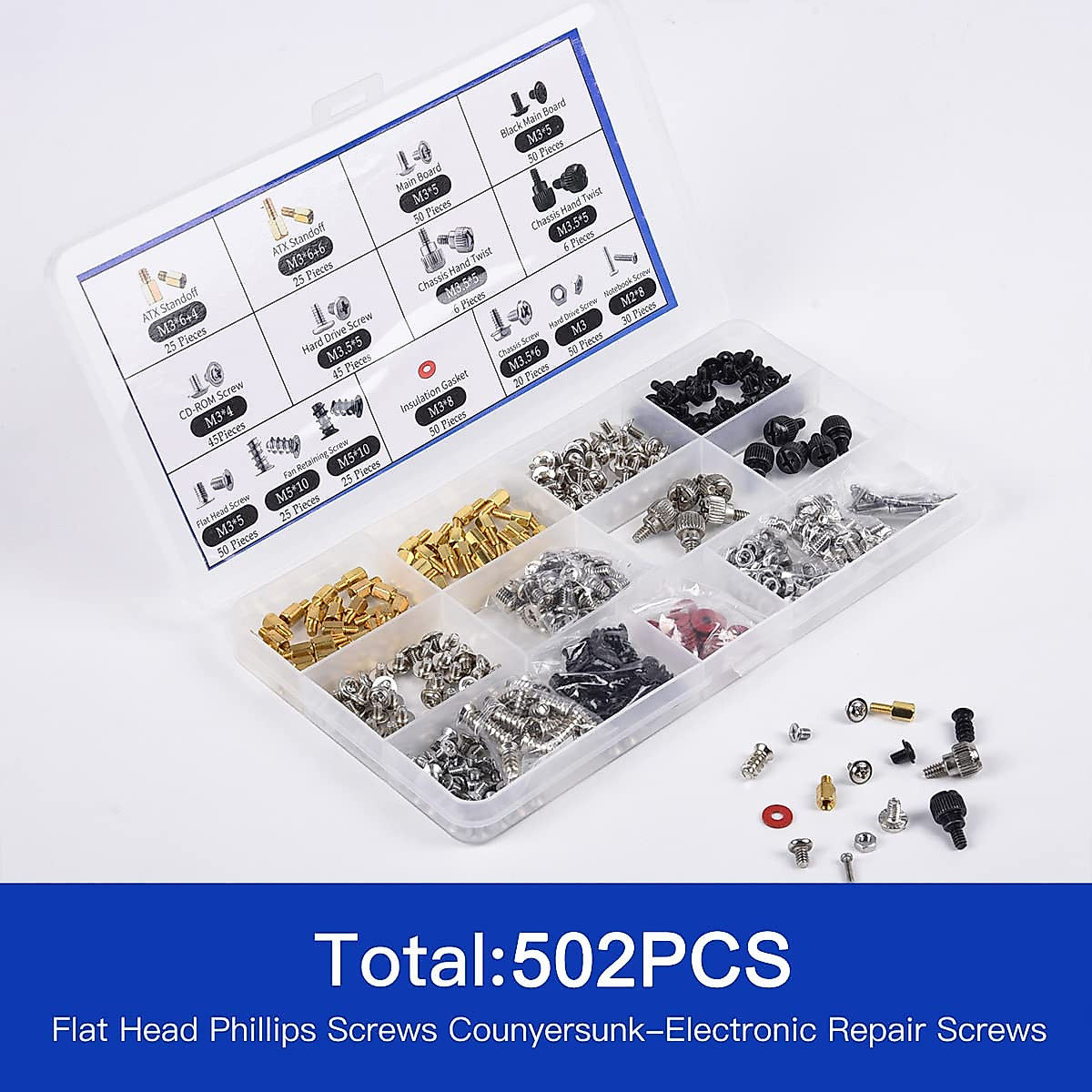 450PC Computer Motherboard Standoffs Screws Kit, Replacement Computer Screws for Motherboard HDD Hard Drive 2.5" SSD Hard Drive PC Fan Graphics Chassis ATX Case Mounting, for PC DIY & Repair