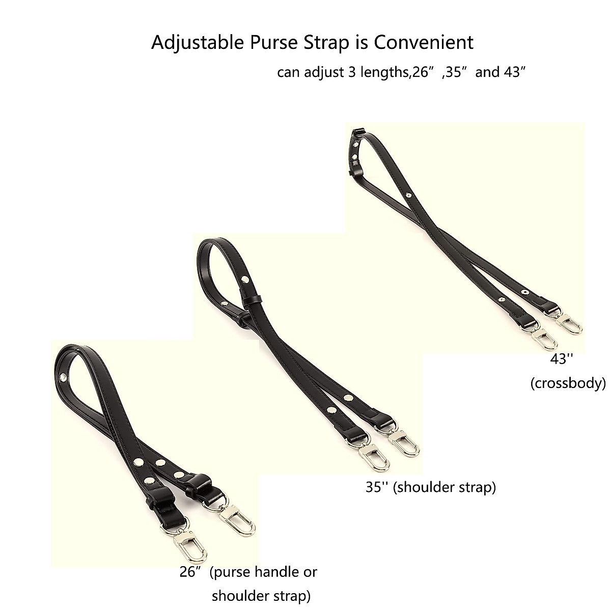 Xiazw Adjustable PU Leather Purse Handle Shoulder Crossbody Strap for Handbag Bucket Bag (Black - Silver)