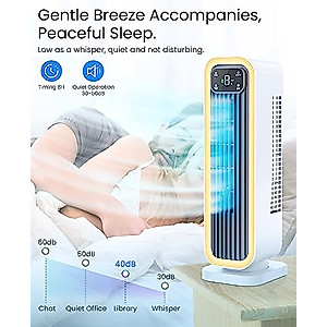 let'me Desk Fan, 14.6 Inch Oscillating Office Fan, 10000mAh Battery Operated Small Quiet Fan with 3 Speeds, 8H Timer and Night Light, Desk Tower Fan for Bedroom Office Home Desktop White