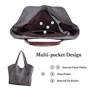 PORRASSO Women's Handbag Canvas Tote Large Shoulder Bag Ladies Top-Handle Bags Hobo Bag for Shopping Travel Work Daily Use Off White