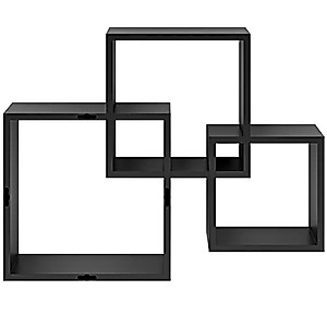 Ballucci Modern Interlocking Cube Floating Shelves, Wall Mount Wood Square Shelves for Living Room, Bedroom, Bathroom, Easy to Install Wall Decor Box Shelves, Black