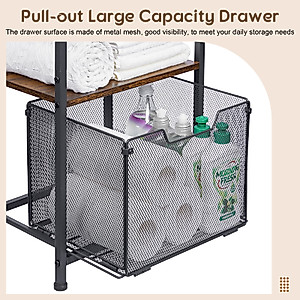 Cutogxon 4 Tier Adjustable Laundry Room Shelves, Metal Shelving Unit Rack with Drawer Narrow Standing Shelf Heavy Duty Bathroom Storage Shelves for Laundry Room Organization and Storage