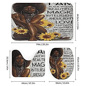 African Black Women Bathroom Shower Curtain Sets with Rugs, Black Girl Shower Accessories and Bathroom Decor,70.9" Length 4-Piece Set - 1 Shower Curtain & 3 Toilet Mat and Lid Cover