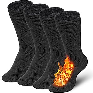 Bymore 2 Pairs Thermal Socks for Men,Heated Socks for Women, Warm Thick Winter Socks Insulated Cold Weather(Black,4-10)