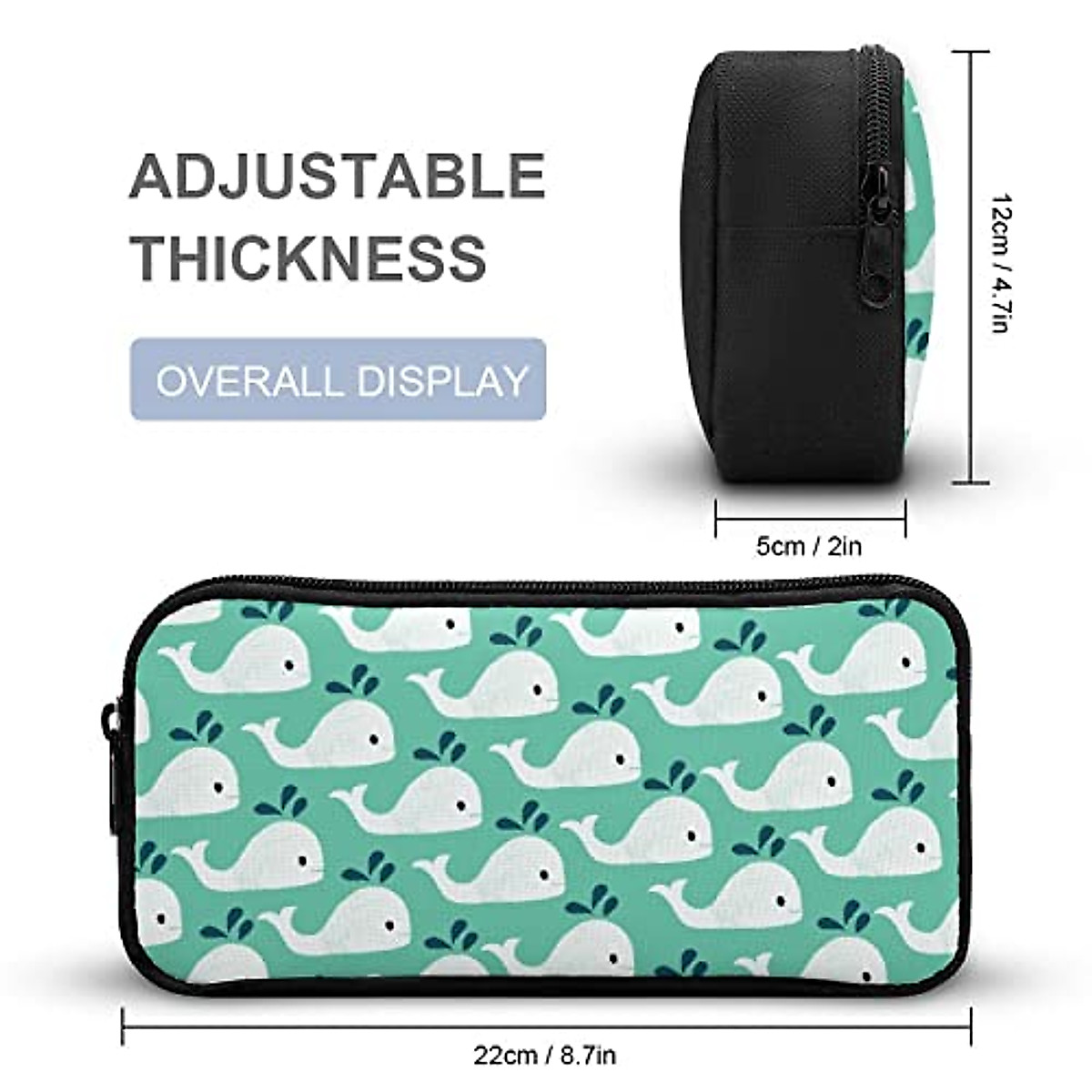 Cartoon Whales Pencil Case Stationery Pen Pouch Portable Makeup Storage Bag Organizer Gift