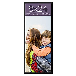 9x24 Frame Black Real Wood Picture Frame Width 0.75 Inches | Interior Frame Depth 0.5 Inches | Noir Classique Mid Century Photo Frame Complete with UV Acrylic, Foam Board Backing & Hanging Hardware