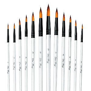 Acrylic Paint Brushes Set, 12pcs Professional Round-Pointed Tip Artist Paintbrushes for Acrylic Watercolor Oil Painting, Face Body Nail Art, Crafts, Canvas, Rock, Shoes, Miniature Model & Fine Detail