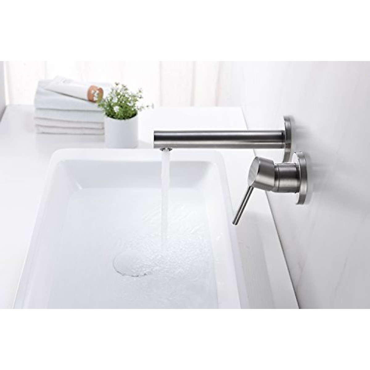 Sumerain Wall Mount Bathroom Faucet Brushed Nickel,Valve Included
