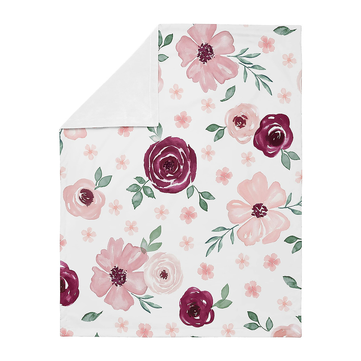 Sweet Jojo Designs Burgundy and Pink Watercolor Floral Baby Girl Blanket Receiving Security Swaddle Newborn Toddler Nursery Soft Minky - Blush Maroon Wine Rose Green White Shabby Chic Flower Farmhouse